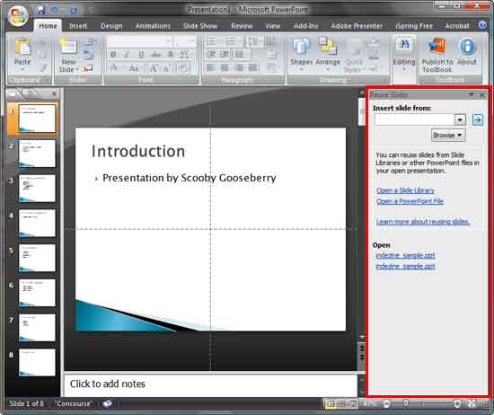 Reuse Slides in PowerPoint 2007 for Windows