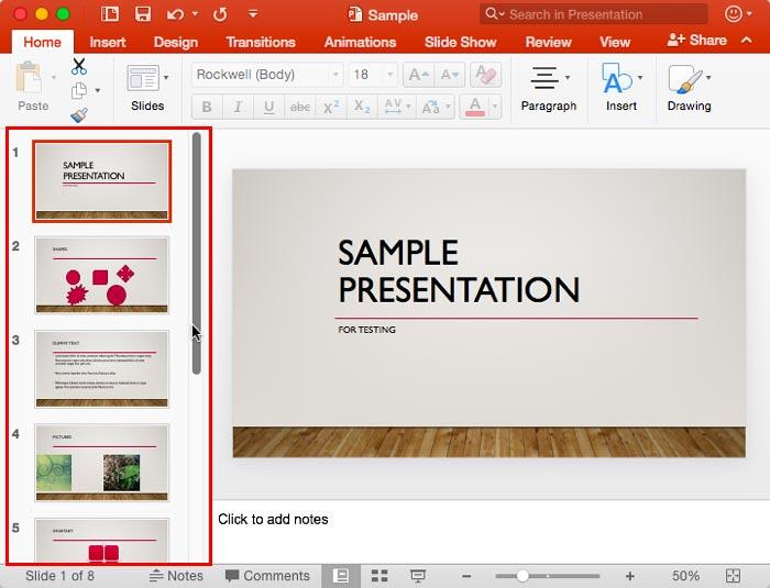Slides Pane in PowerPoint 2016 for Mac