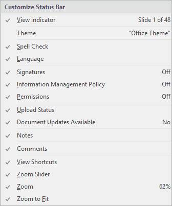 Status Bar in PowerPoint 2016 for Windows