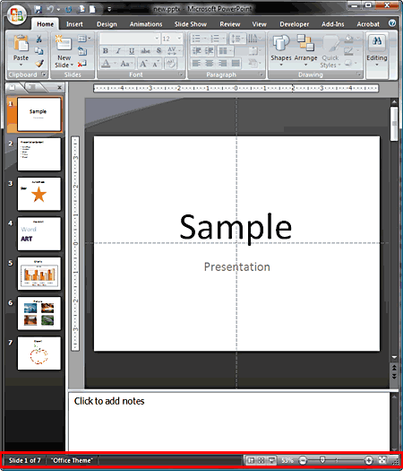 Status Bar in PowerPoint 2007 for Windows