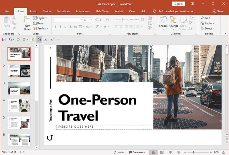Task Pane in PowerPoint 2019 for Windows