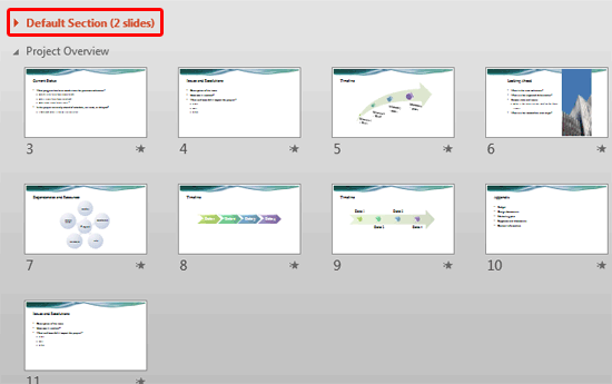Viewing Sections in PowerPoint 2013 for Windows