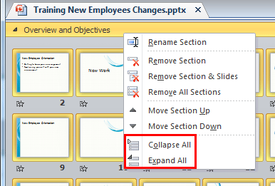 Viewing Sections in PowerPoint 2010 for Windows