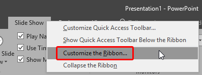 Working with Custom Groups in Ribbon Tabs in PowerPoint 2016 for Windows