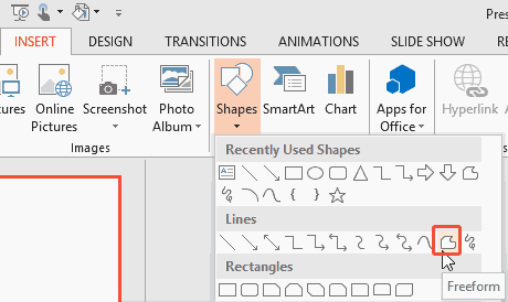 Drawing Freeform Lines in PowerPoint 2013 for Windows