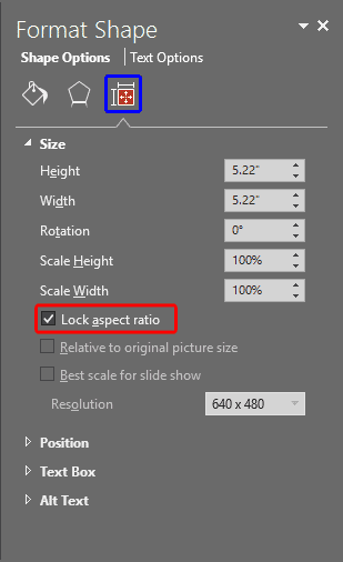 Resizing Shapes in PowerPoint 2016 for Windows