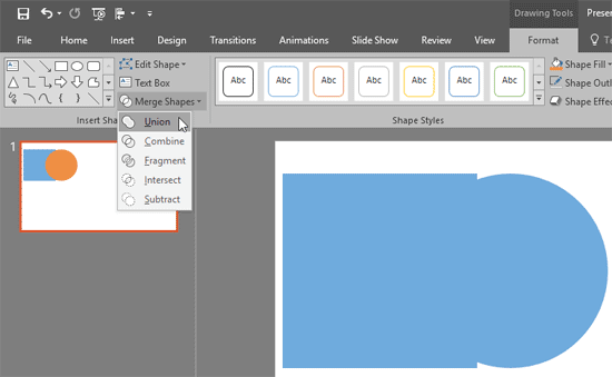 Shape Union Command in PowerPoint 2016 for Windows Shape Union Command in PowerPoint 2016 for Windows