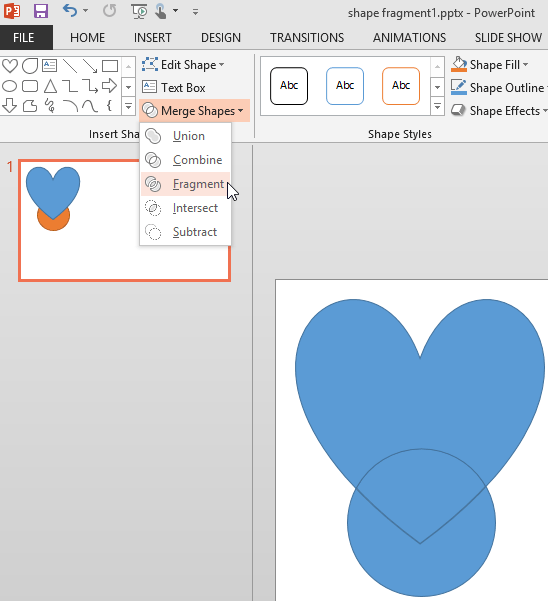Shape Fragment Command in PowerPoint 2013 for Windows