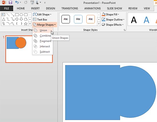 Shape Union Command in PowerPoint 2013 for Windows