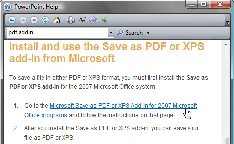 Getting Office 2007's Save as PDF Add-in in PowerPoint 2007 for Windows