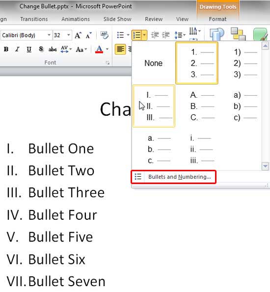 Change the Numbered List Style in PowerPoint 2010 for Windows