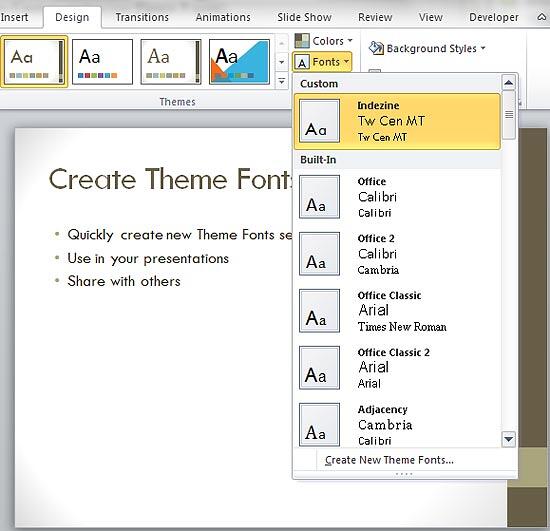 Create Custom Theme Fonts in PowerPoint 2010 and 2007 for Windows Create Custom Theme Fonts in PowerPoint 2010 and 2007 for Windows