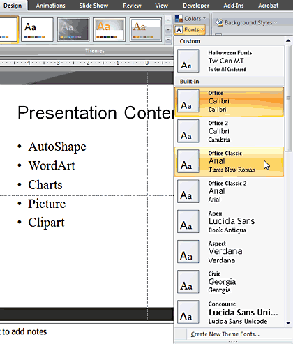 Applying Theme Colors and Theme Fonts in PowerPoint 2007 for Windows